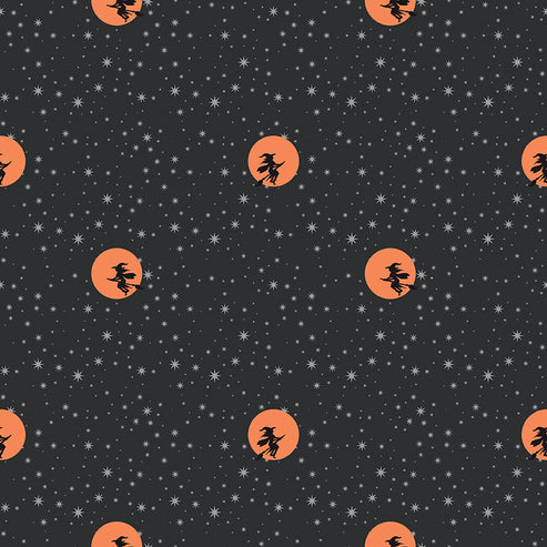 Spooky Schoolhouse | Starry Night Charcoal Sparkle – Destination Fabrics